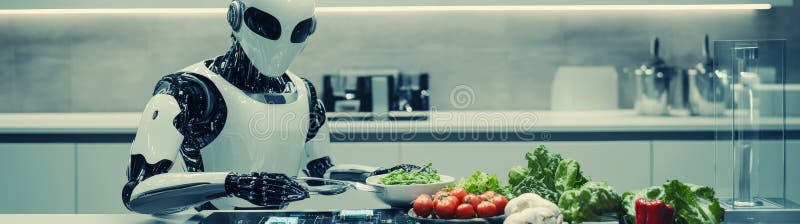 A Robot Chef Works in a High-tech Kitchen Filled with Appliances ...