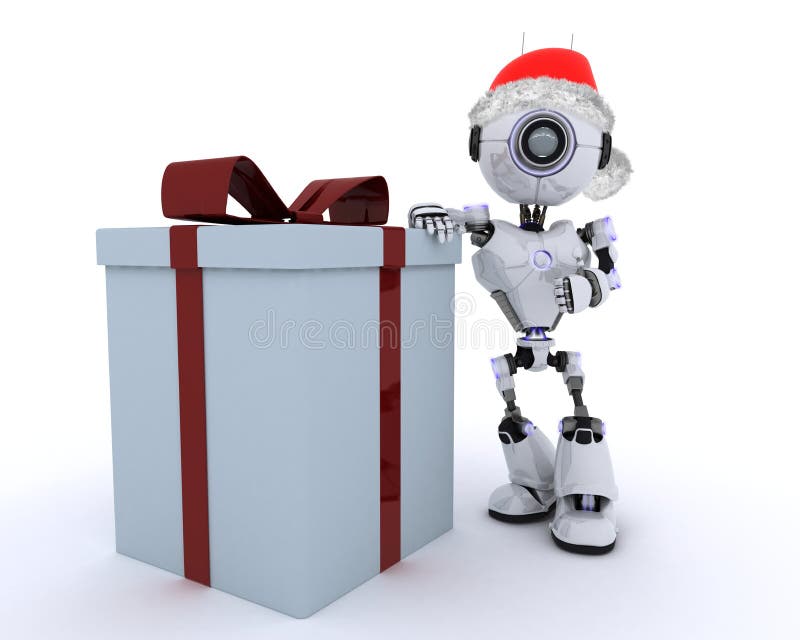 Robot with a Christmas Gift Stock Illustration - Illustration of xmas ...