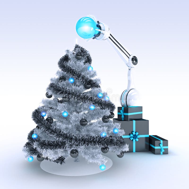 Robot and Christmas tree stock illustration. Illustration of funny ...