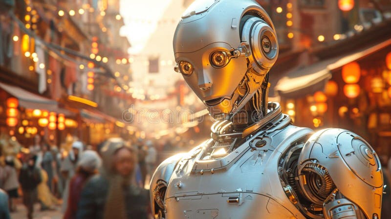 Robot in the city stock illustration. Illustration of concept - 304694761