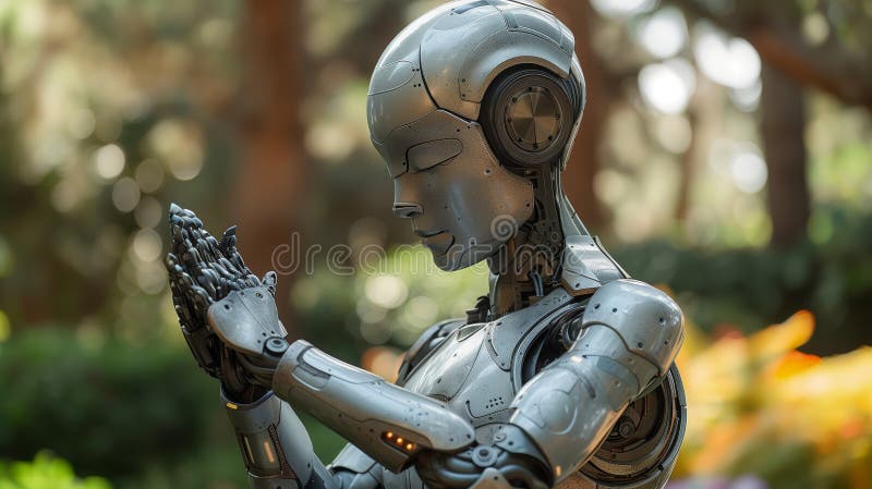 Robot Praying in Front of Tree Stock Photo - Image of robotics ...