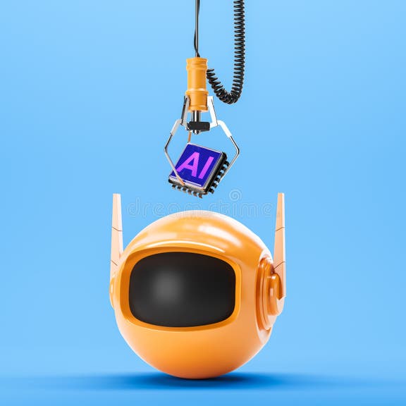 Robot Claw with AI Microchip and Bot on Blue Background, Machine ...