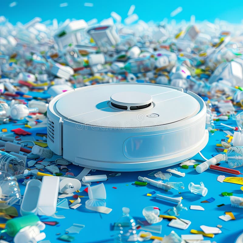 Robot Cleaner Inside Tons of Plastic Garbage AI Generated Illustration ... Robot Cleaner Inside Tons of Plastic Garbage AI Generated Illustration ...