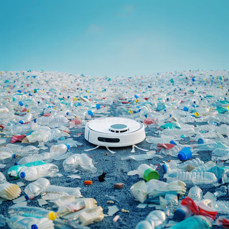 Robot Cleaner Inside Tons of Plastic Garbage AI Generated Illustration ...