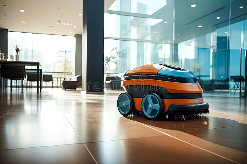 Robot Cleaning Big Office. Professional Robot Cleaner Robotic Janitor ...