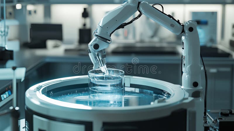 Robot, Cleaning and Sanitizing Benchtop in Cleanroom, with Equipment ...