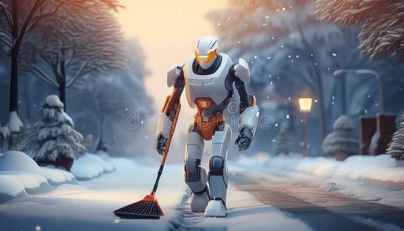 Robot cleaning snow stock illustration. Illustration of robot - 346362453