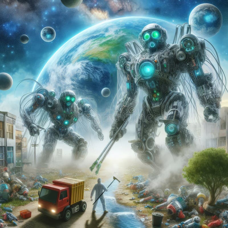 The Robot Cleans the Earth of Debris and Pollution. Ecology and Planet ...