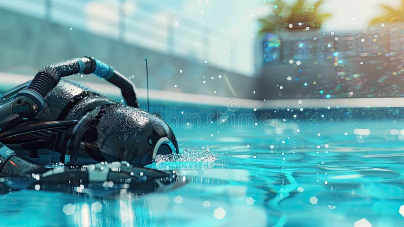 The Robot Cleans the Pool. Selective Focus Stock Illustration ...