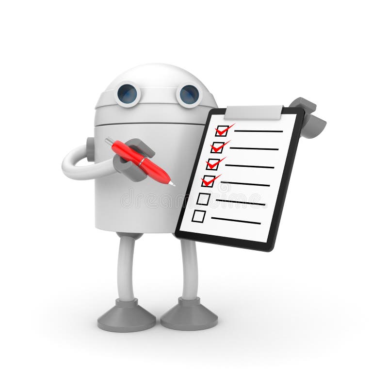 Robot with Clipboard and Red Checkmark Stock Illustration ...