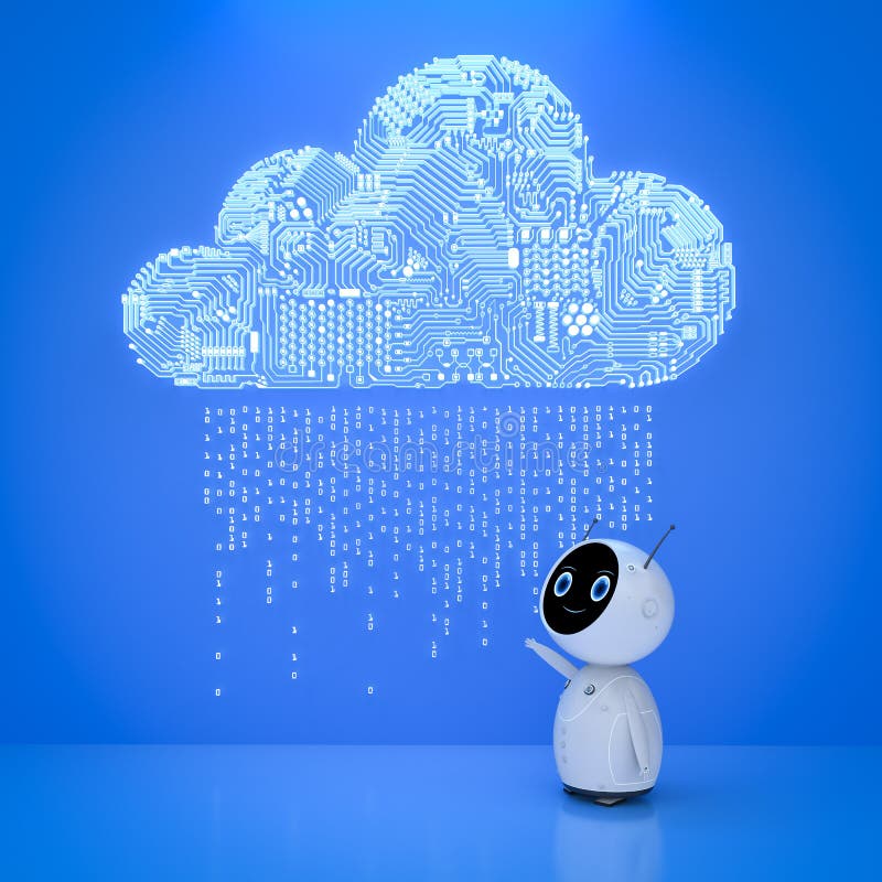 Robot with cloud computer stock illustration. Illustration of network ...