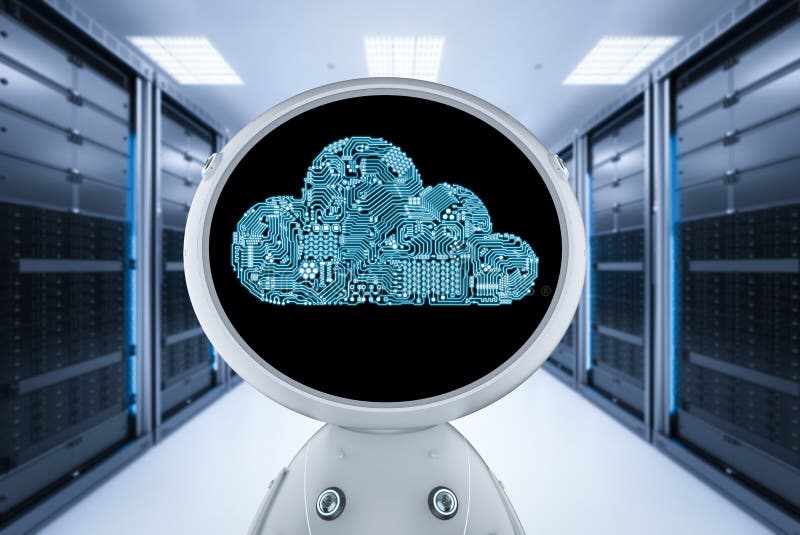 Robot with cloud computer stock illustration. Illustration of network ...