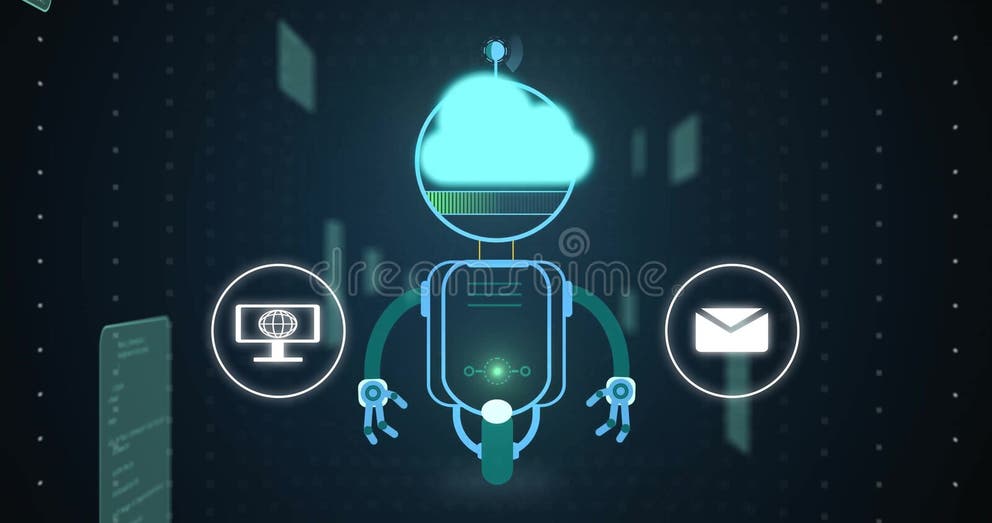 Robot with Cloud Head and Icons, Technology and Communication Image ...