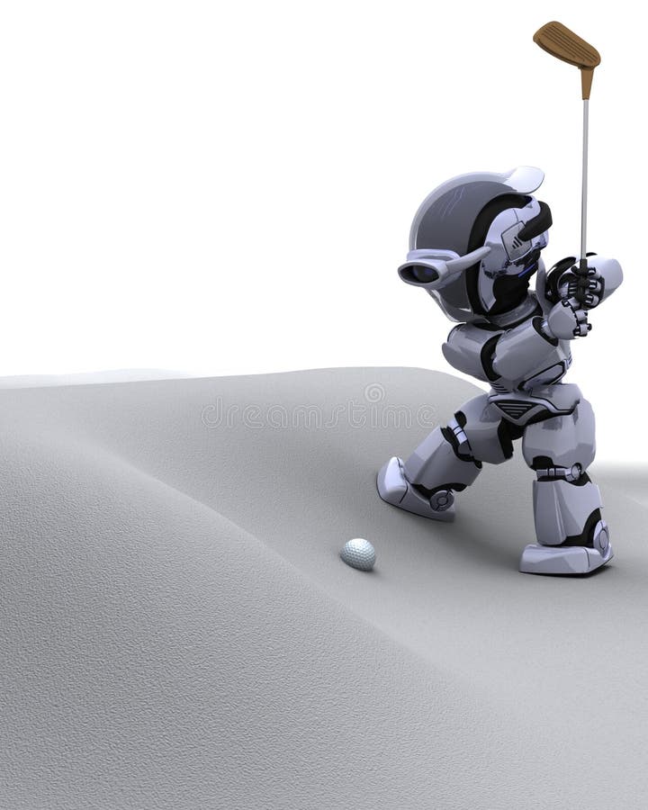 Robot with Club Playing Golf Stock Illustration - Illustration of ...