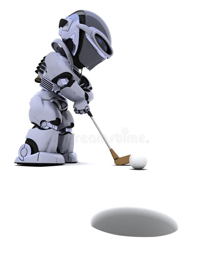 Robot with Club Playing Golf Stock Illustration - Illustration of scifi ...