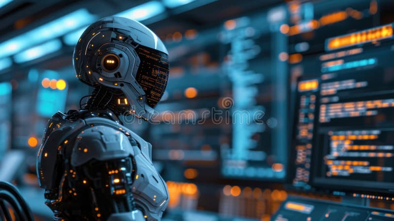 Robot Coding with Computer - AI Generated Stock Illustration ...