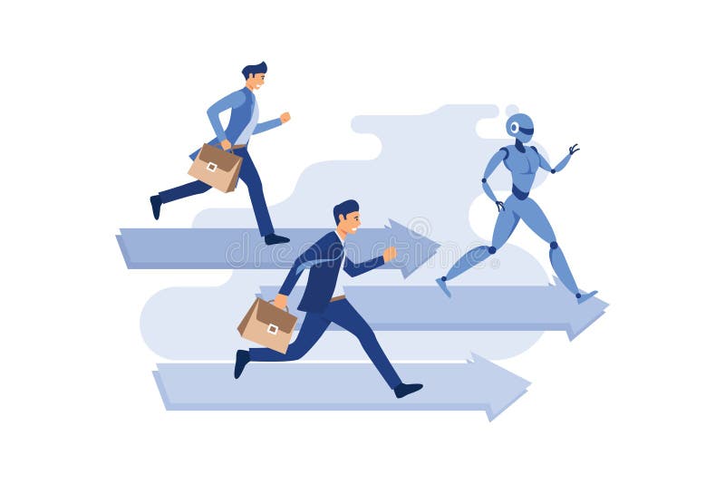 Robot Competition Human Worker and Win. Concept Business Vector, Stock ...