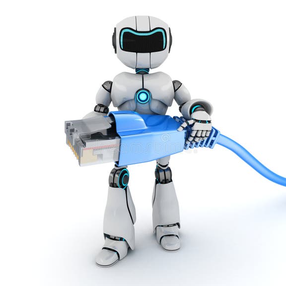 Robot and computer cable stock illustration. Illustration of white ...