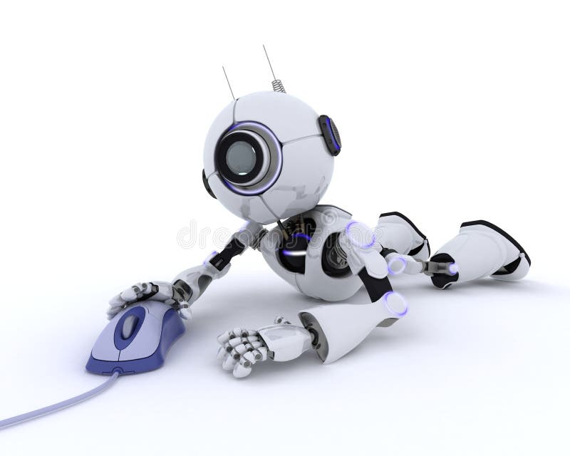 Robot with a Computer Mouse Stock Illustration - Illustration of device ...