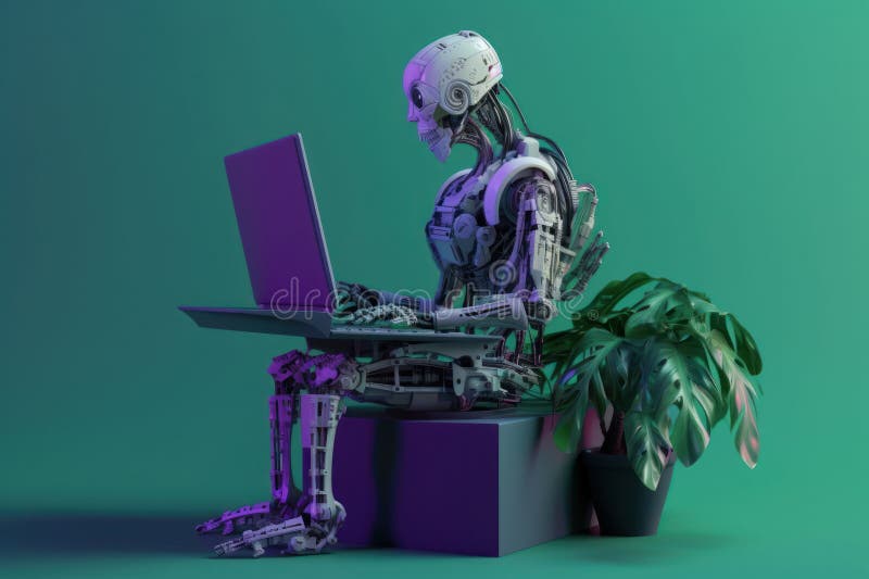 Robot Bot with Computer. New Technologies. Artificial Intelligence. GPT ...