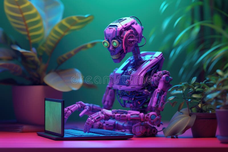 Robot Bot with Computer. New Technologies. Artificial Intelligence. GPT ...