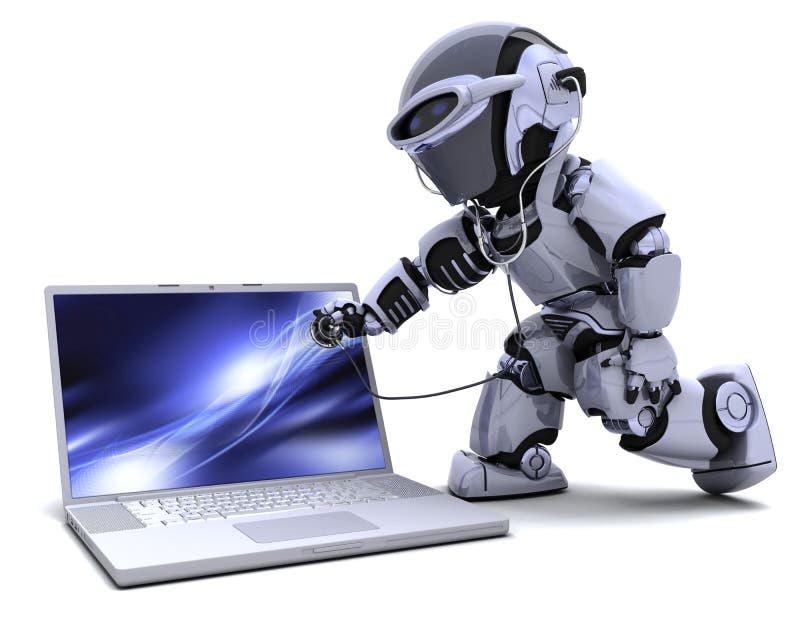 Robot with Computer and Stethoscope Stock Illustration - Illustration ...