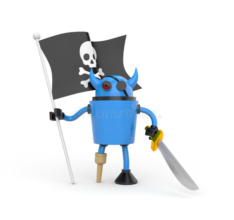 Robot Con La Bandera De Pirata Stock de ilustración - Ilustración de ...