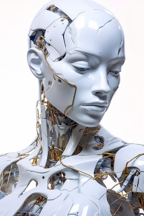 Robot Concept of Female Humanoid Made with AI Generative Image in White ...