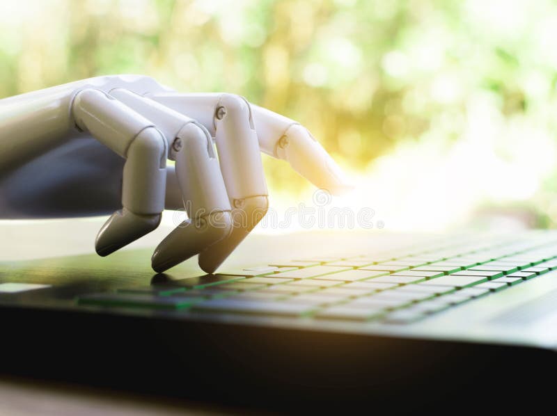 Robot Concept or Robot Hand Chatbot Pressing Computer Keyboard Stock ...