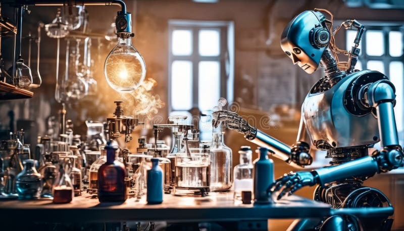 Robot Conducting Experiments in a Laboratory Stock Image - Image of ...