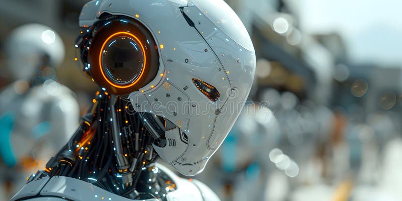 Robot Connecting Global Telecom Networks at Tech Hub Stock Illustration ...