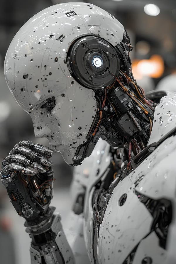 Robot in Contemplation at a Technology Exhibition Showcasing Advanced ...