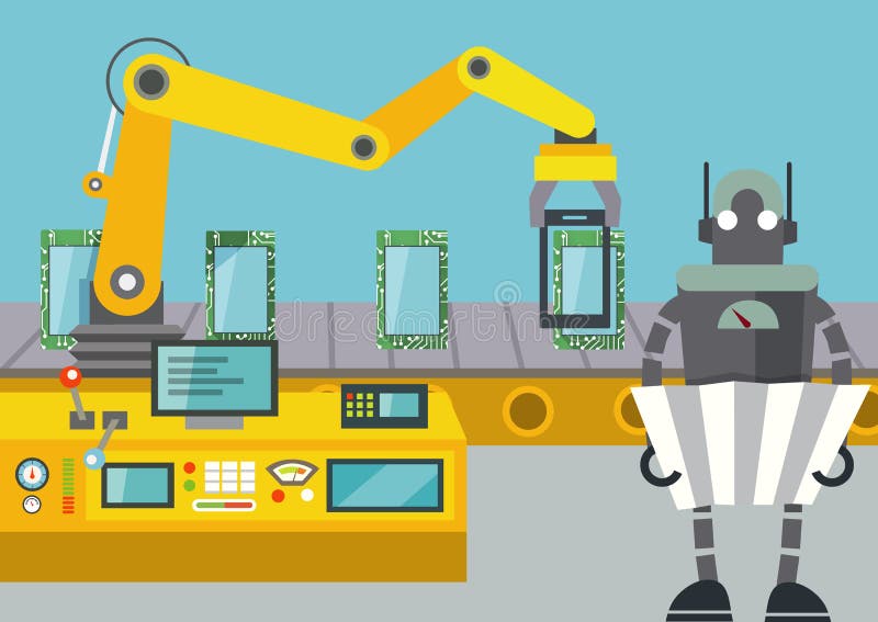 Robot Controlled Tablets PC Assembly Line Stock Vector - Illustration ...