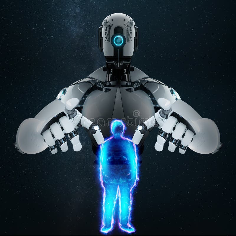 The Robot Controls, Writes on the Phone, Tablet. Stock Illustration ...