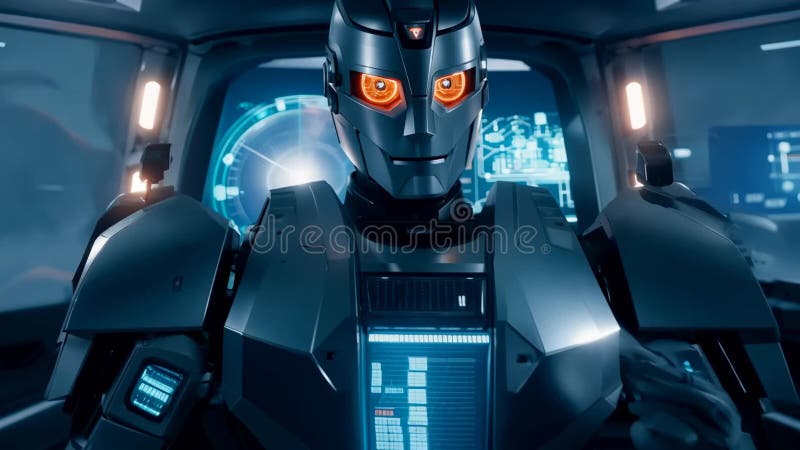 Robot Controlling Spaceship Looking at Camera Stock Footage - Video of ...