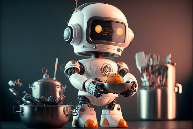 Robot Cook Holds the Cake he Cooked Stock Illustration - Illustration ...
