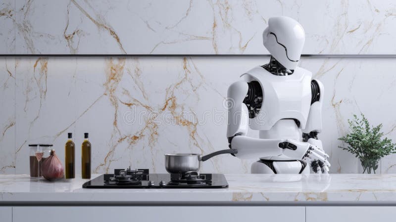 A Robot Cooking in a Kitchen with an Oven and Stove, AI Stock Image ...