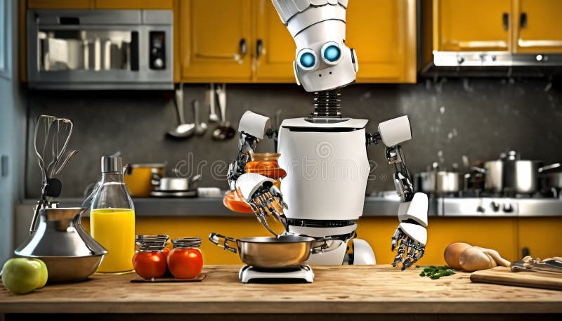 Robot Cooking in a Modern Kitchen Stock Photo - Image of robotics, chef ...