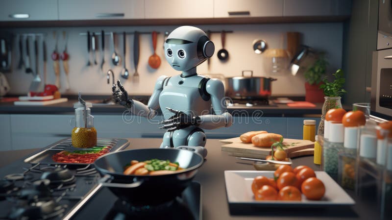 Robot Cooks the Food in a Modern Kitchen. Technologies in Modern Life ...