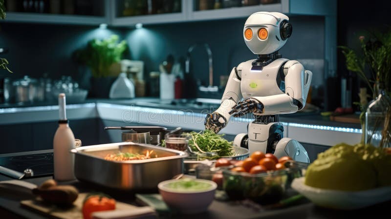 Robot Cooks the Food in a Modern Kitchen. Technologies in Modern Life ...