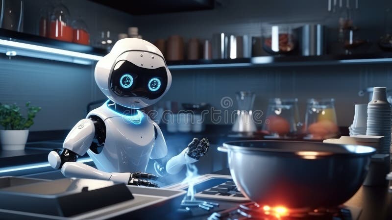 Robot Cooks the Food in a Modern Kitchen. Technologies in Modern Life ...