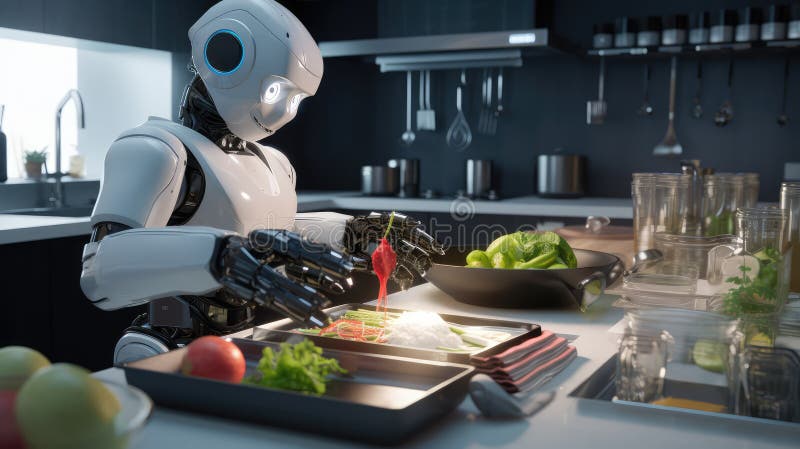 Robot Cooks the Food in a Modern Kitchen. Technologies in Modern Life ...