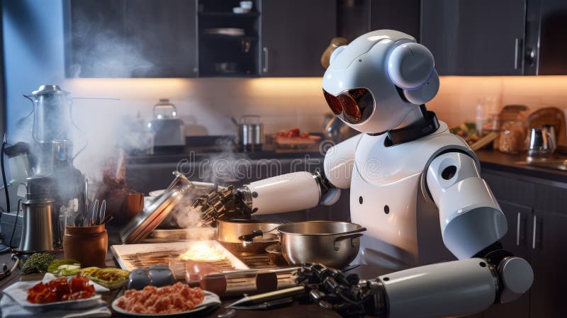 Robot Cooks the Food in a Modern Kitchen. Technologies in Modern Life ...