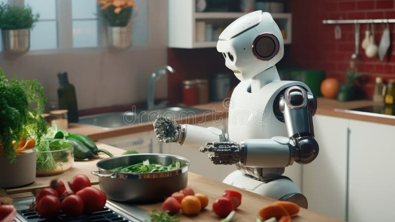 Robot Cooks the Food in a Modern Kitchen. Technologies in Modern Life ...