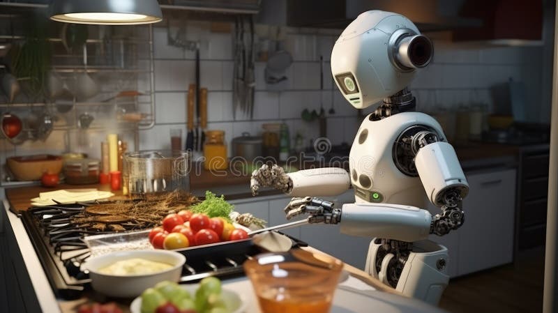 Robot Cooks the Food in a Modern Kitchen. Technologies in Modern Life ...