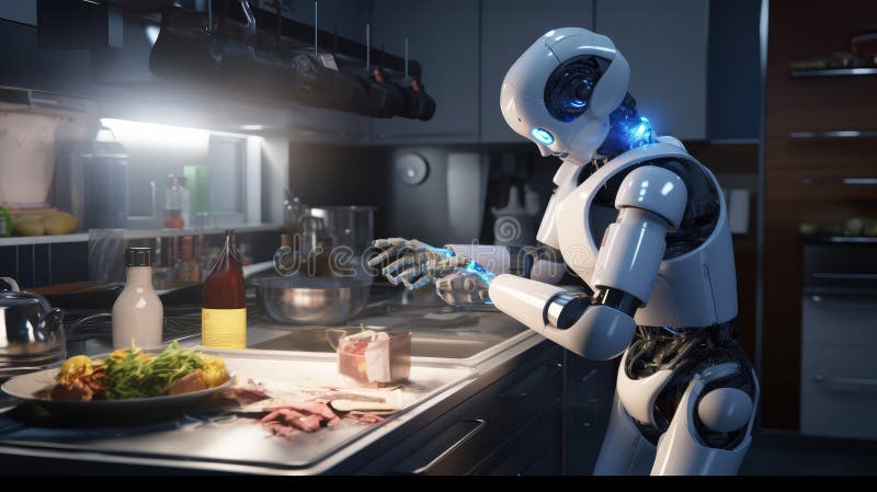 Robot Cooks the Food in a Modern Kitchen. Technologies in Modern Life ...