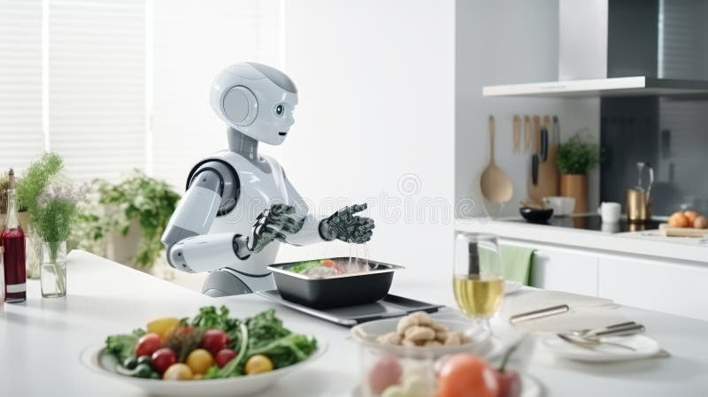Robot Cooks the Food in a Modern Kitchen. Technologies in Modern Life ...