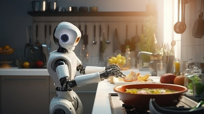 Robot Cooks the Food in a Modern Kitchen. Technologies in Modern Life ...