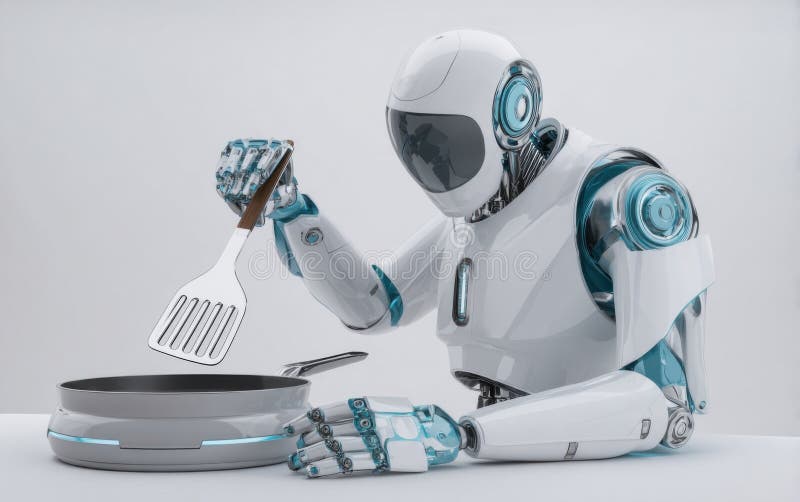 Robot Cooks in Modern Kitchen with High-tech Design and Innovative ...