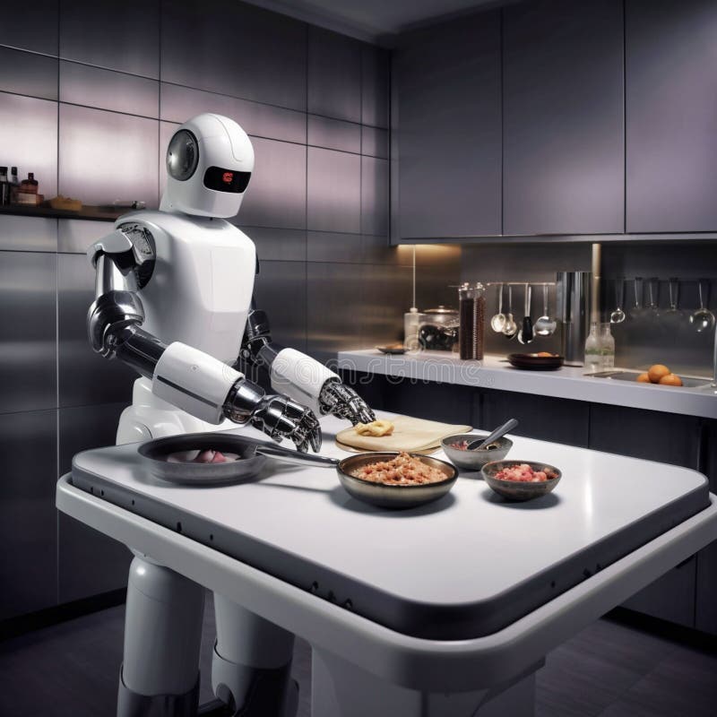 A Robot that Cooks in a Restaurant Kitchen, Generative AI Stock ...
